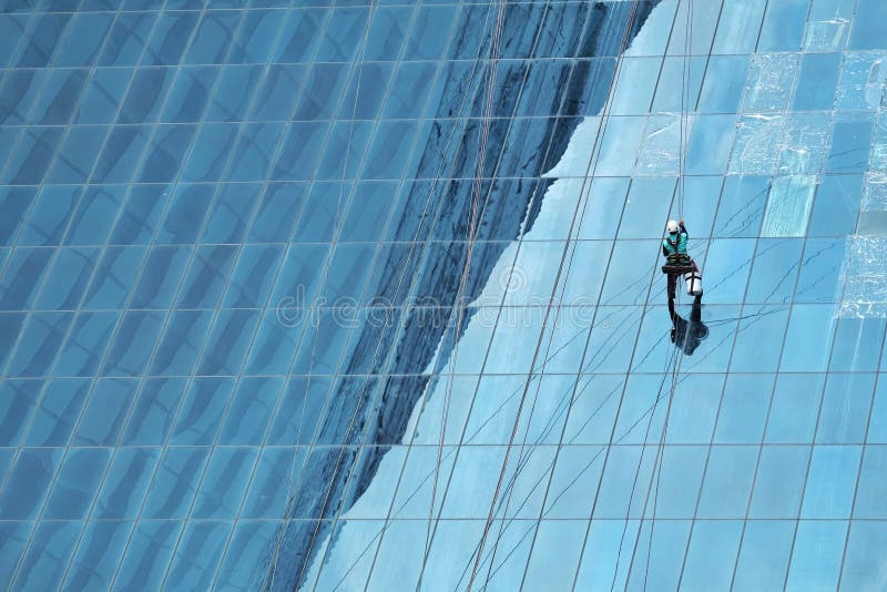 Cleaner on the High Building Editorial Image - Image of mirror ...