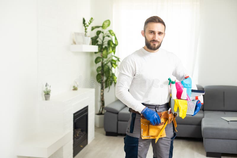 Cleaner Male Man Workers in Uniform Stock Photo - Image of house, male ...