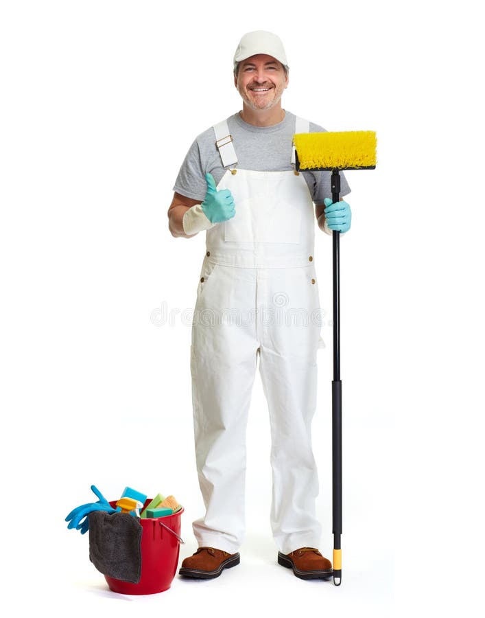 Cleaner man with broom stock photo. Image of occupation - 93057018