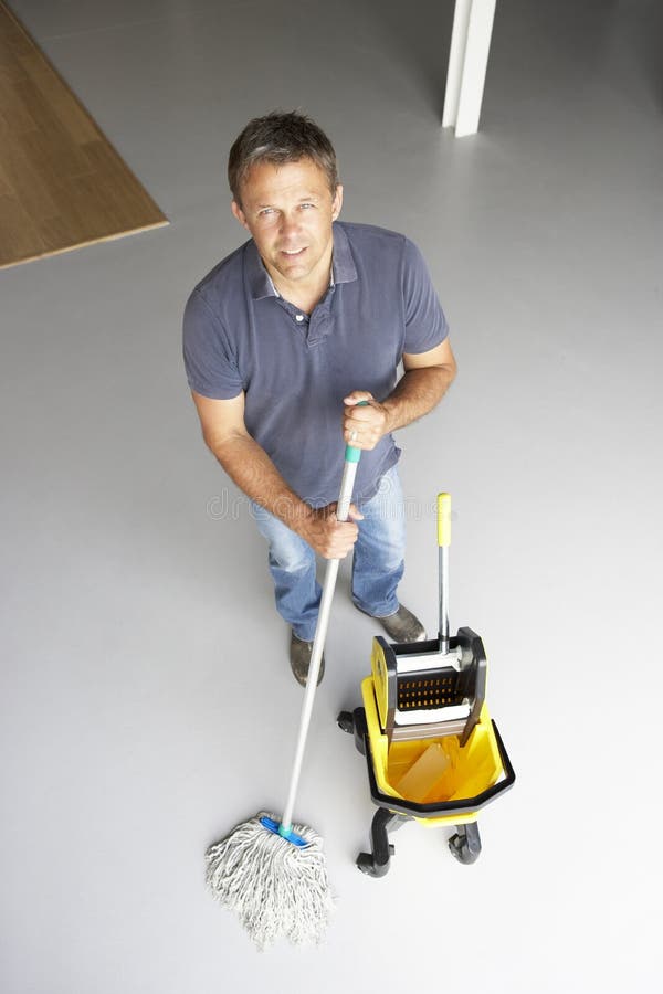 Cleaner Mopping Office Floor Stock Photo - Image of indoors, polisher ...