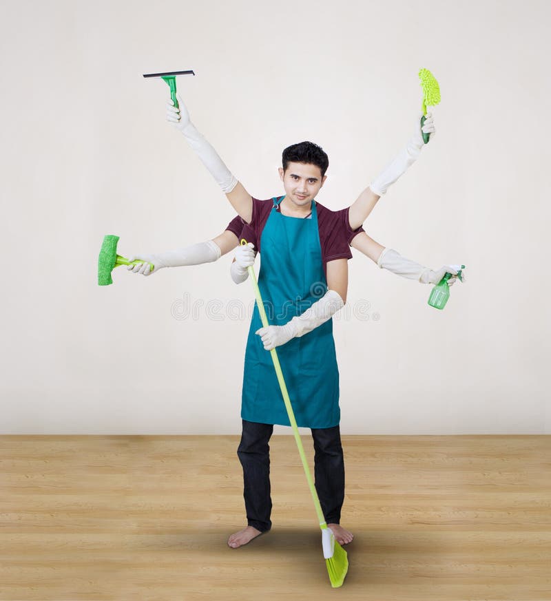Cleaner with Multi Hands at Home Stock Photo - Image of dust, asian ...