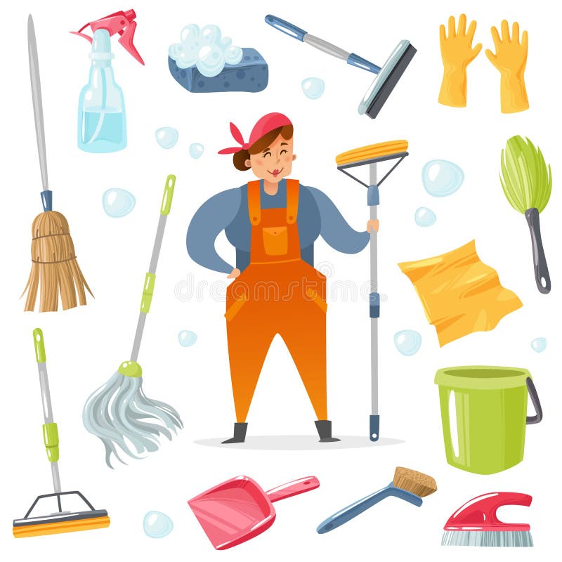 Cartoon Cleaner Accessories Set Stock Vector - Illustration of ...