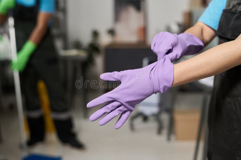 Cleaner Wearing Rubber Gloves for Work Stock Image - Image of dirty ...