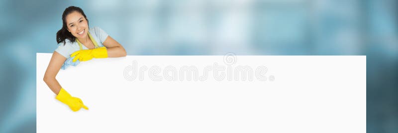 Cleaner Holding Laundry Basket with Bright Background Stock Image ...