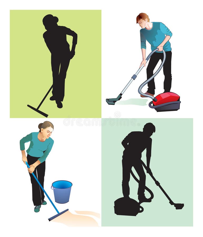 Industrial Cleaning Worker with Tools and Equipment Clipart Stock ...