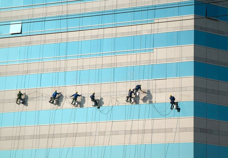 Window Cleaners Working On Building , Cleaning The Facade Editorial ...