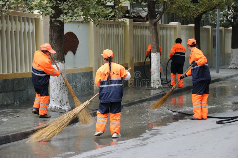 A Chinese Cleaner is Sweeping Street Editorial Stock Photo - Image of ...