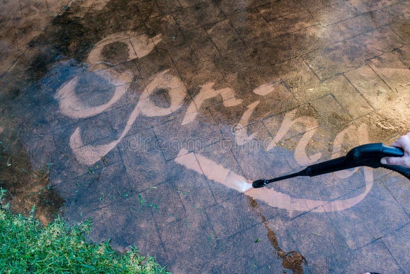 Cleaning Backyard Paving Tiles with Pressure Washer. Spring Clean Up ...