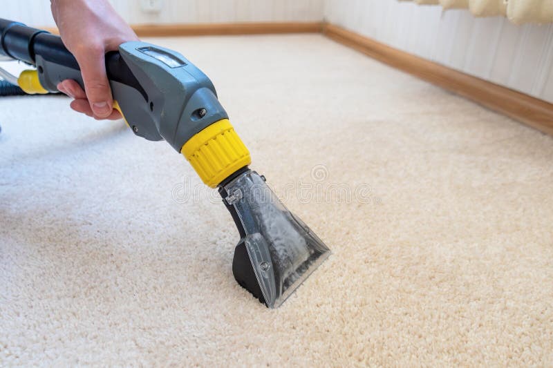 Cleaning Beige Carpet with Vacuum in Living Room Stock Image - Image of ...