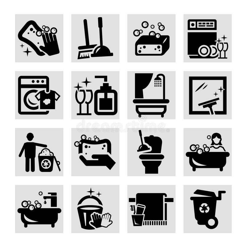 Cleaning black icons stock illustration. Illustration of sanitation ... Cleaning black icons stock illustration. Illustration of sanitation ...