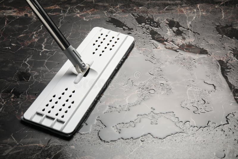 Cleaning Marble Floor with Mop. Space for Text Stock Photo - Image of ...