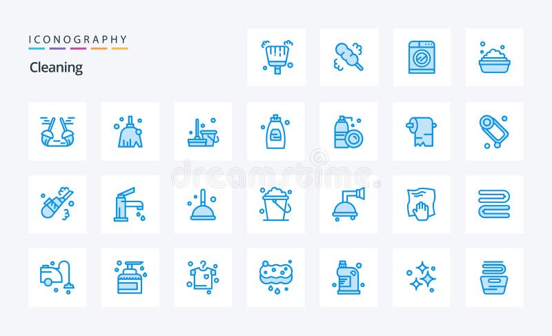 25 Cleaning Blue icon pack stock vector. Illustration of shower - 264557305