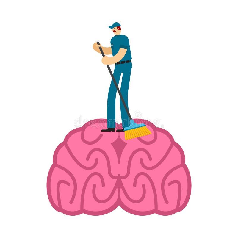 Cleaning Brain. Cleaner Sweeps Brains Stock Vector - Illustration of ...