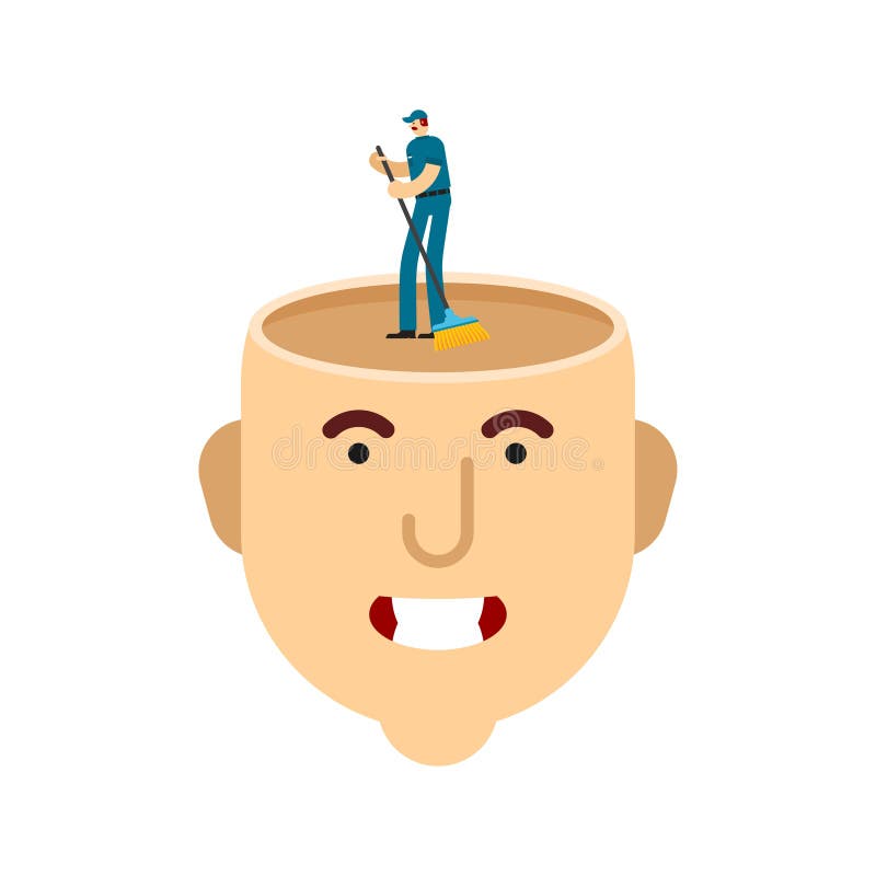 Cleaning Brain. Cleaner Sweeps Brains Stock Vector - Illustration of ...