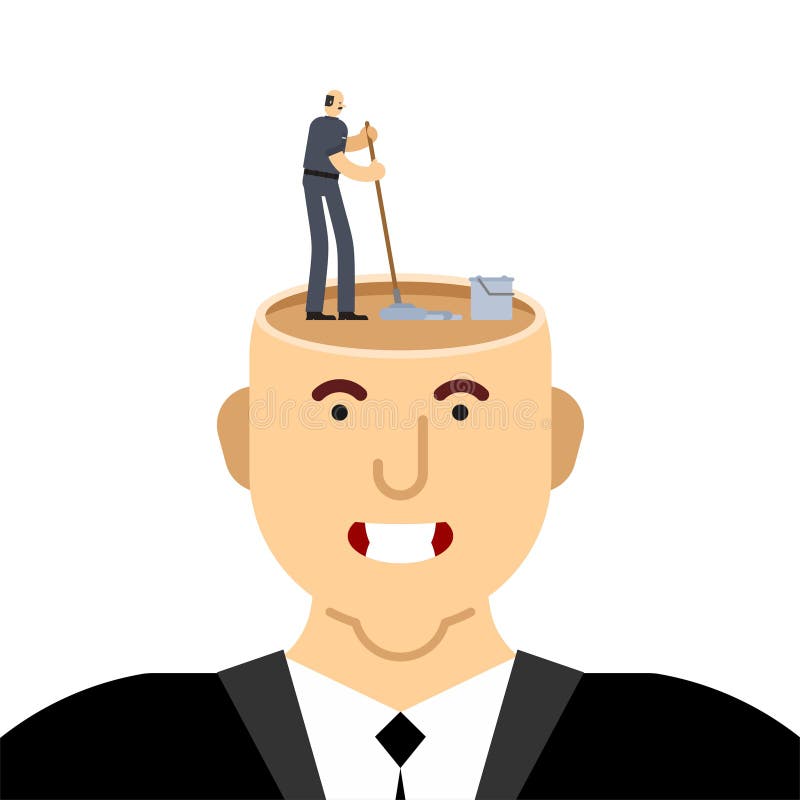 Cleaning Brain. Cleaner Sweeps Brains Stock Vector - Illustration of ...