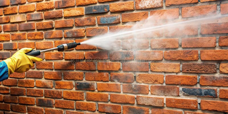 Cleaning a Brick Wall with a High-pressure Water Jet. Generative AI ...