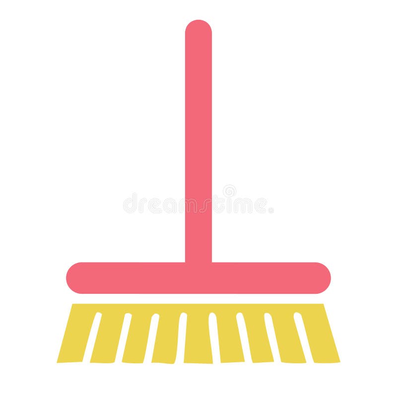 Cleaning Broom Flat Red and Yellow Colours Icon. Mop Cleaner Object ...