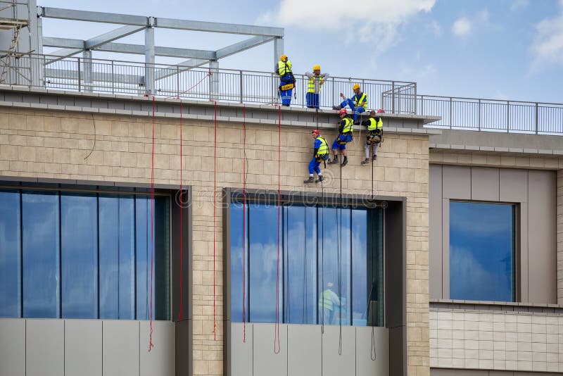 Cleaning Building Window Glass by Using Equipment Tools Editorial Image ...
