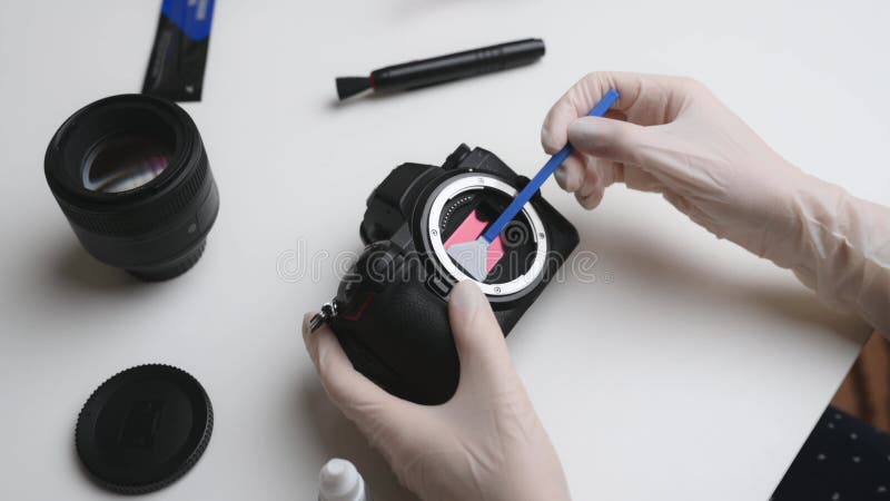 Cleaning the Camera Sensor with Sensor Cleaning Swab from Dust and Dirt ...