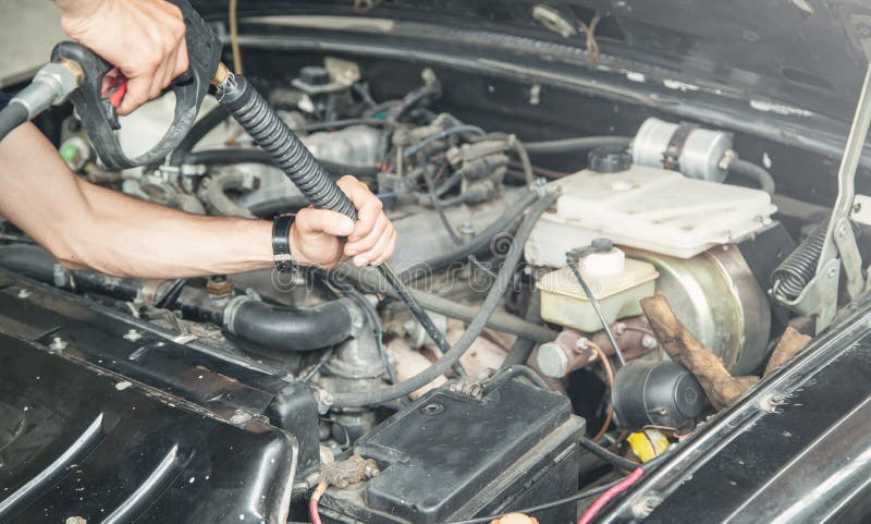 Cleaning Car Engine. Car Detailing Maintenance Stock Photo - Image of ...