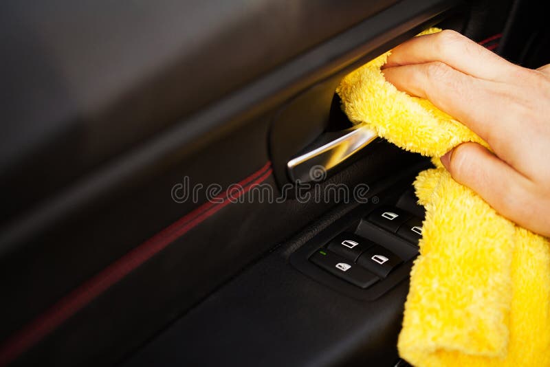 Cleaning Car. Hand with Microfiber Cloth Cleaning Car Interior Stock ...