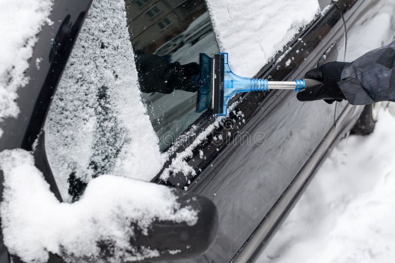 Closeup Of Cleaning Car From Snow Stock Image - Image of covered ...