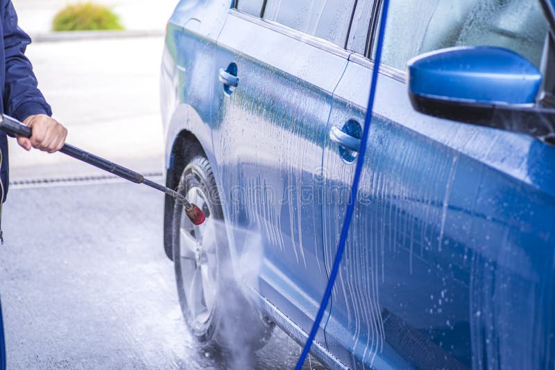 Manual Car Wash with Pressurized Water in Car Wash Outside.Cleaning Car ...