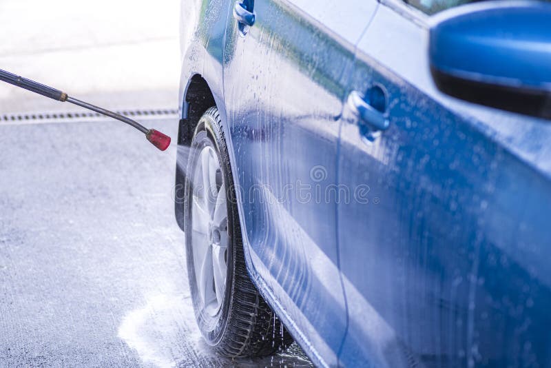 Manual Car Wash with Pressurized Water in Car Wash Outside.Cleaning Car ...