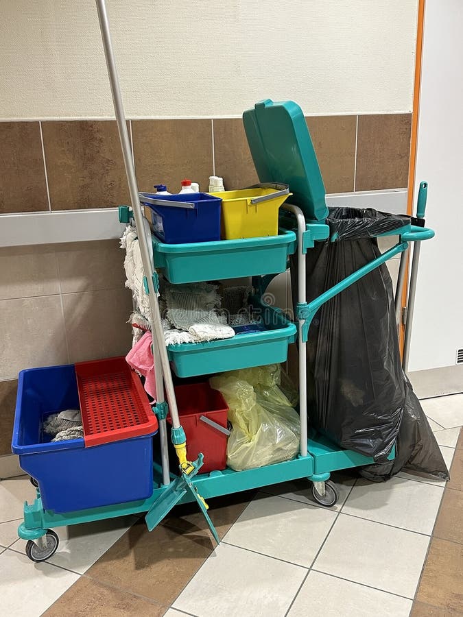 Cleaning Cart on the Corridor of the Hospital Stock Image - Image of ...