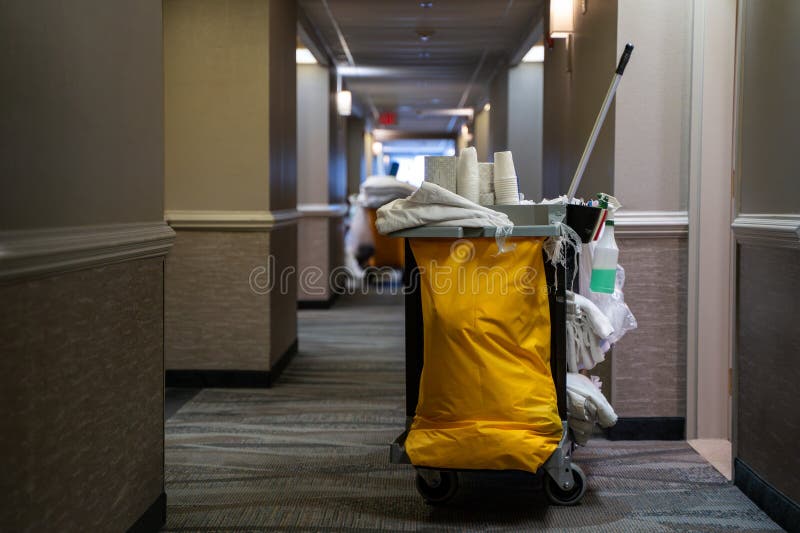 The Cleaning Cart in the Hotel Corridor Stock Photo - Image of ...
