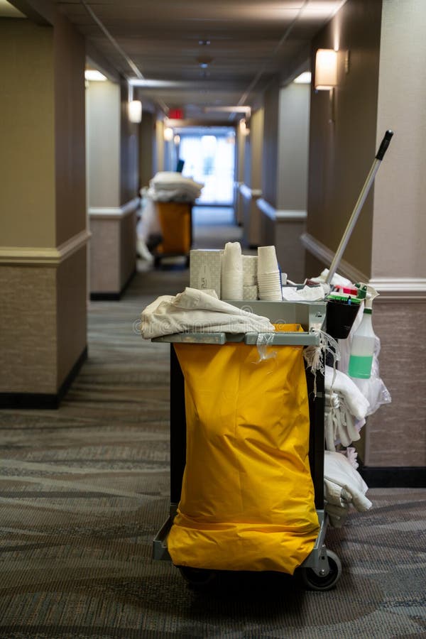 The Cleaning Cart in the Hotel Corridor Stock Photo - Image of ...