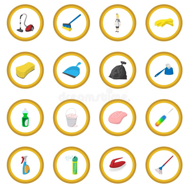 Cleaning Cartoon Icon Circle Stock Vector - Illustration of domestic ...