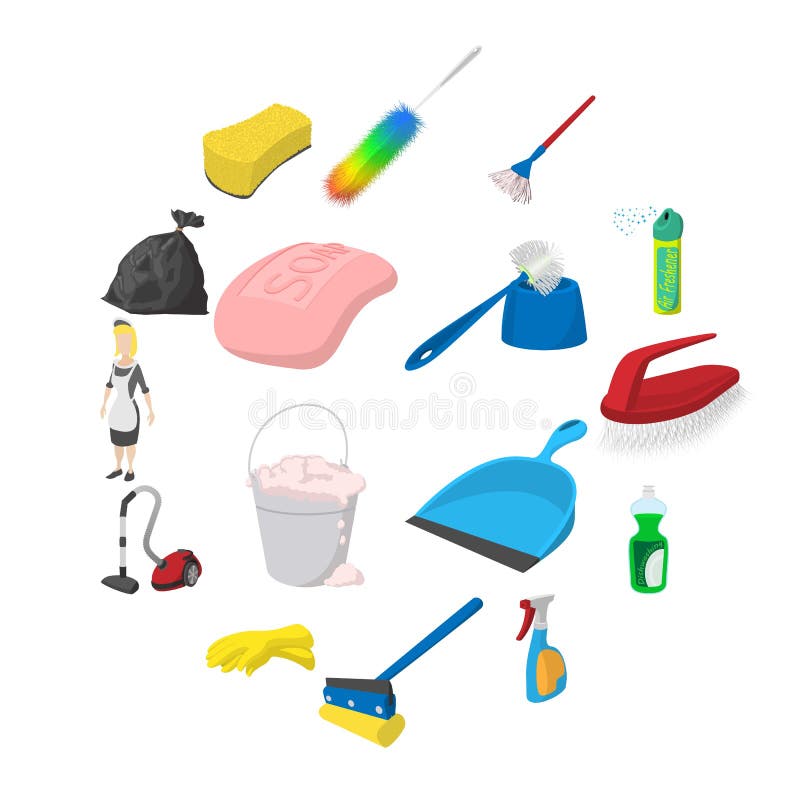 Cleaning Cartoon Icon Circle Stock Illustration - Illustration of icon ...
