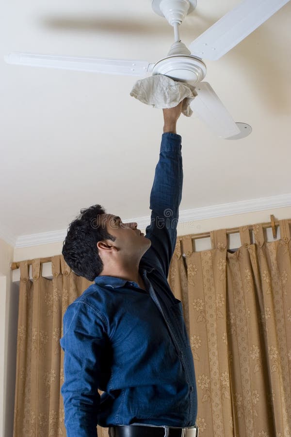 CLEANING the CEILING FAN stock photo. Image of indoors - 14236400