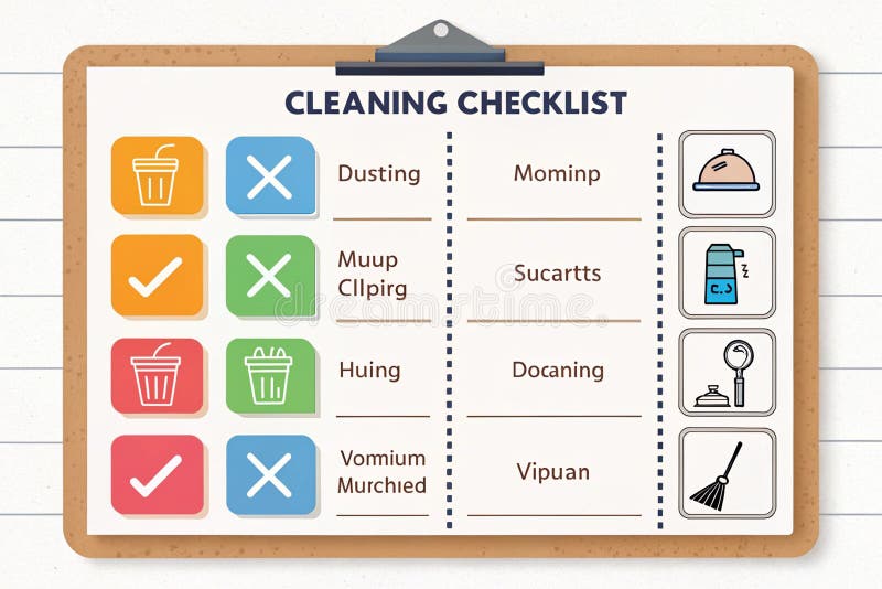 Cleaning Checklist Board with Icons Stock Illustration - Illustration ...