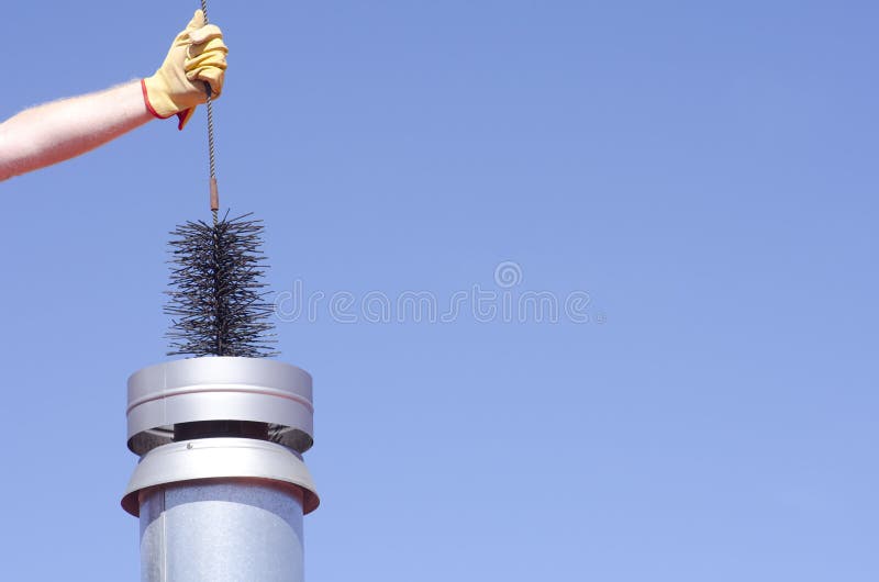 Cleaning Chimney with Sweeper Sky Background Stock Image - Image of ...