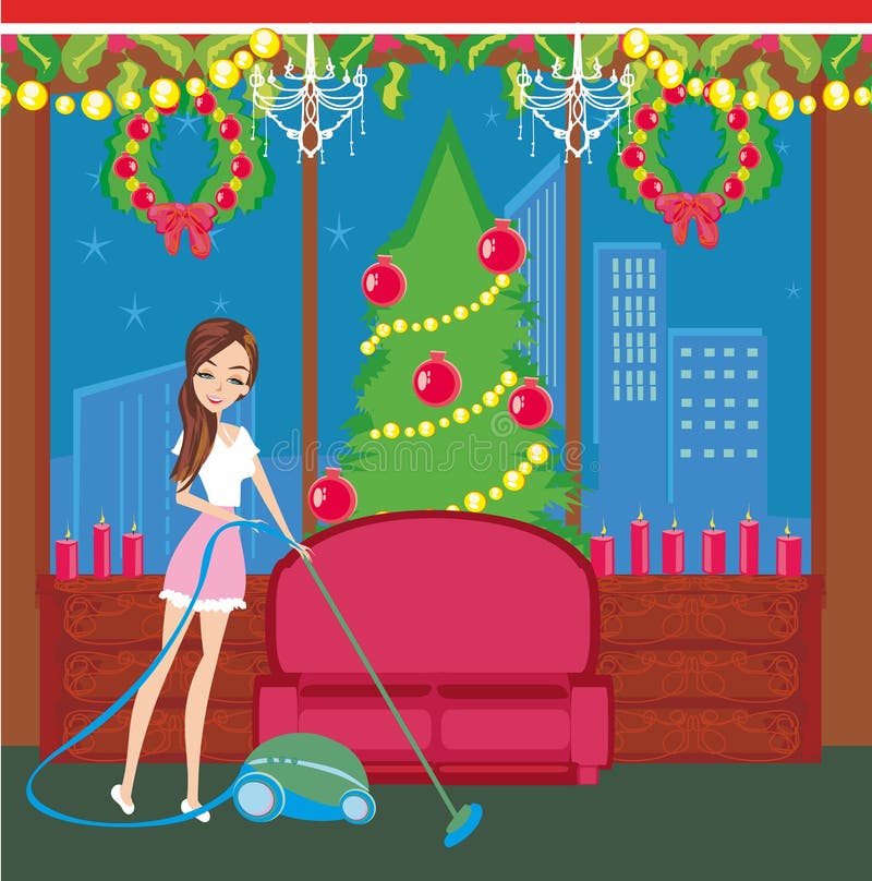 Cleaning before Christmas stock vector. Illustration of household ...