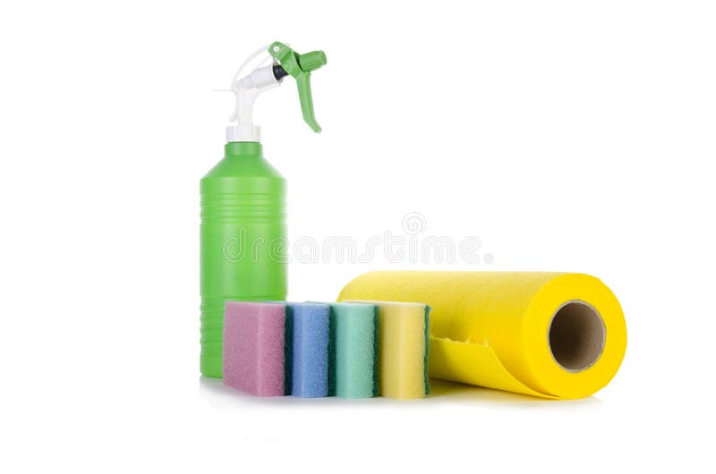 Cloth and Sponges for Washing Dishes. Sponge in Hand in a Yellow Rubber ...