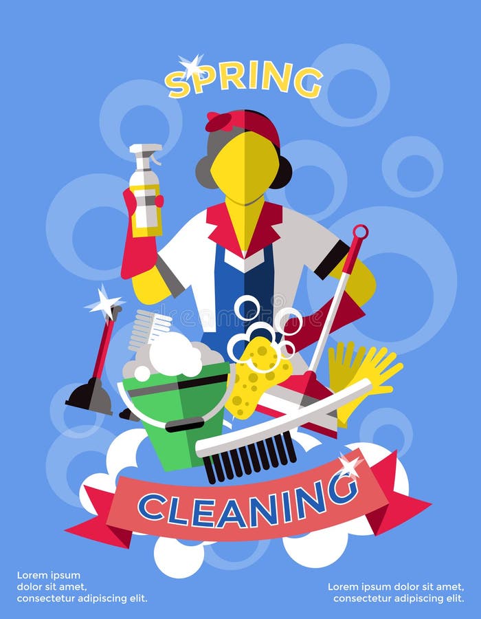 Cleaning Colored Poster stock vector. Illustration of flyer - 73009996