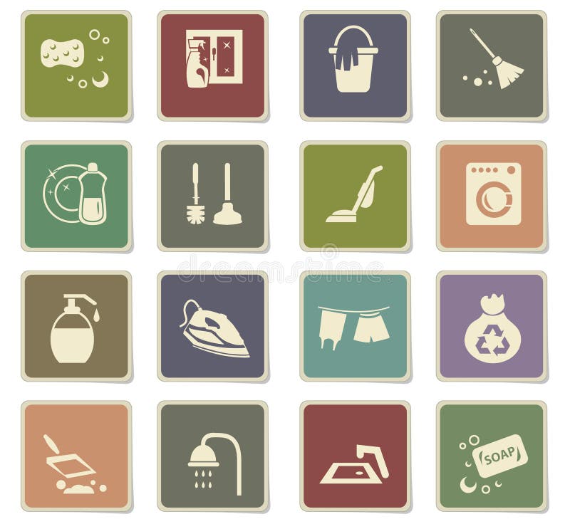 Cleaning company icon set stock illustration. Illustration of iron ...