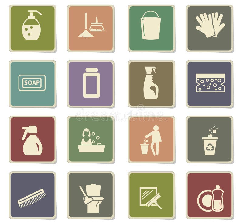 Cleaning company icon set stock illustration. Illustration of bucket ...