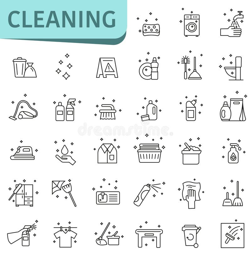 Cleaning Company Symbol Icons. Vector Set of Linear Icons on Cleaning ...