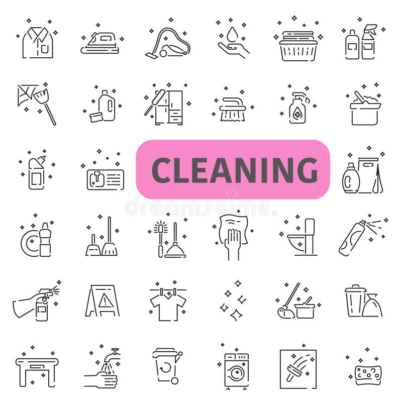 Cleaning Company Symbol Icons. Vector Set of Linear Icons on Cleaning ...