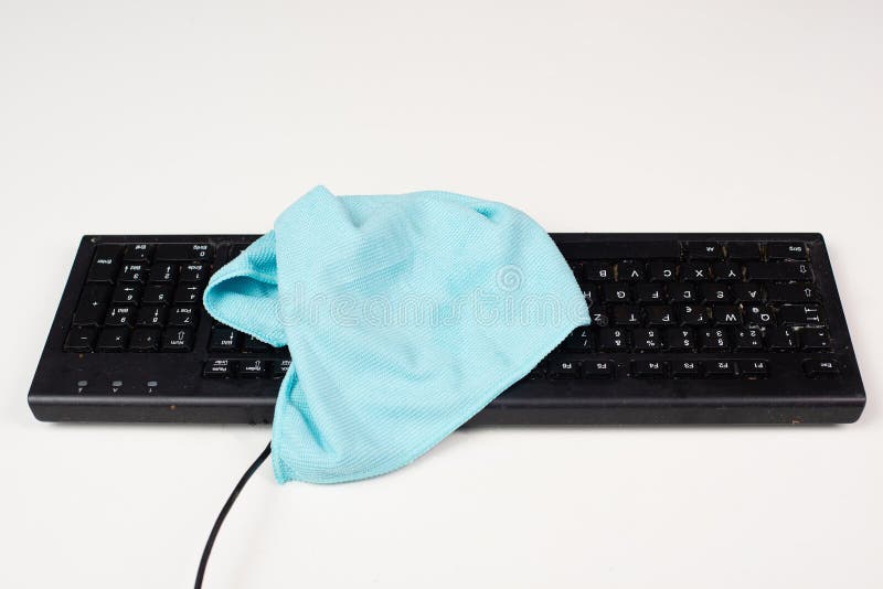 Cleaning Computer Keyboard in Office with a Rag Cloth, Dusty and Dirty ...