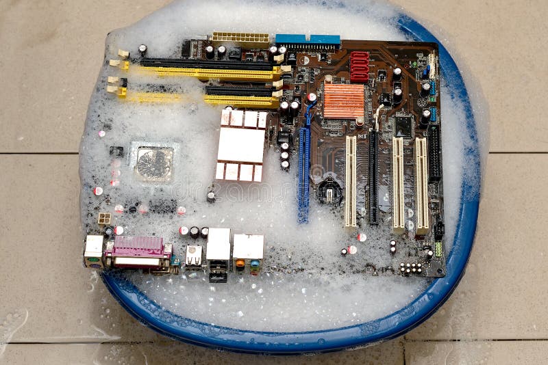 Cleaning Computer Mainboard Stock Image - Image of technology, bubble ...