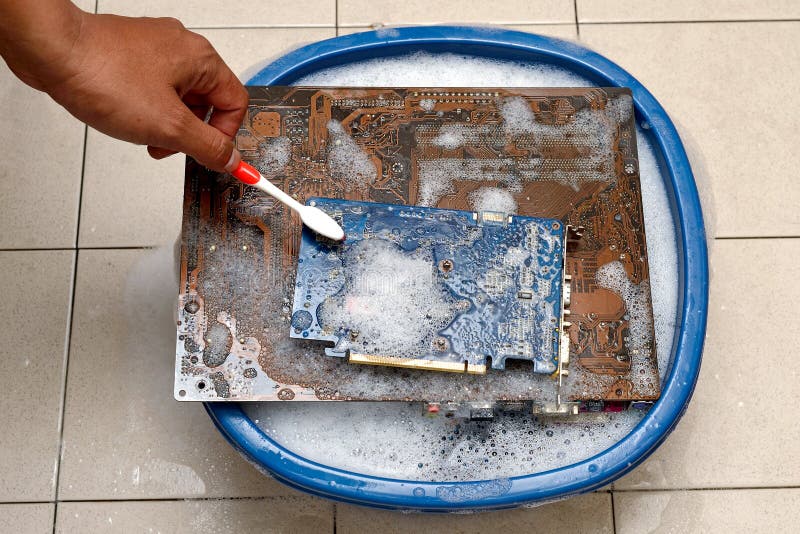Cleaning Computer Mainboard Stock Image - Image of technology, bubble ...