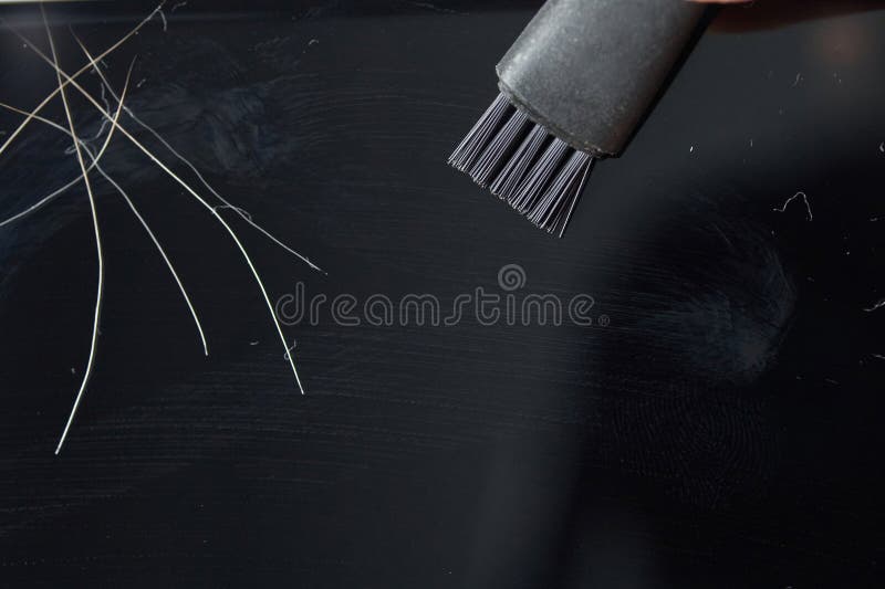 Cleaning Computer Screen with Brush and Removing Dust and Hair for ...