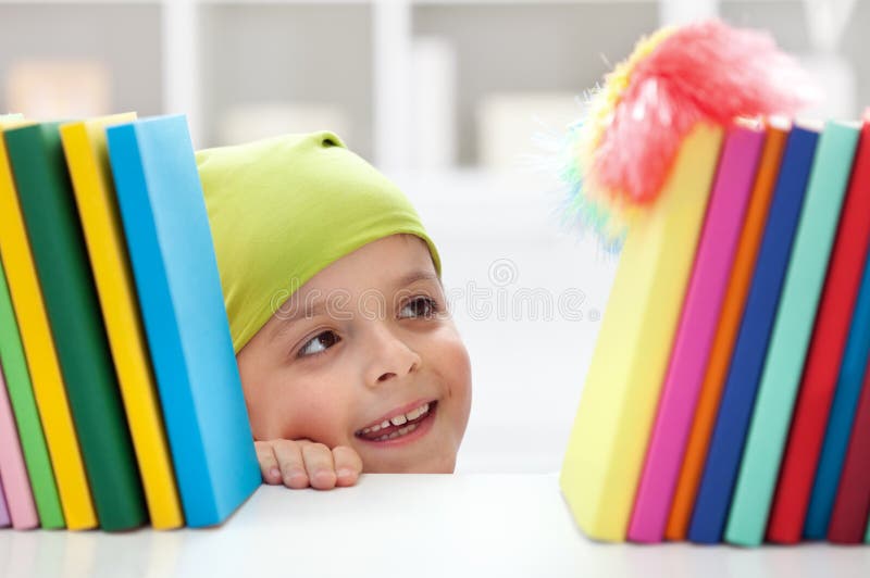 Cleaning Day - Boy Dusting Books Stock Photo - Image of cleaning, human ...