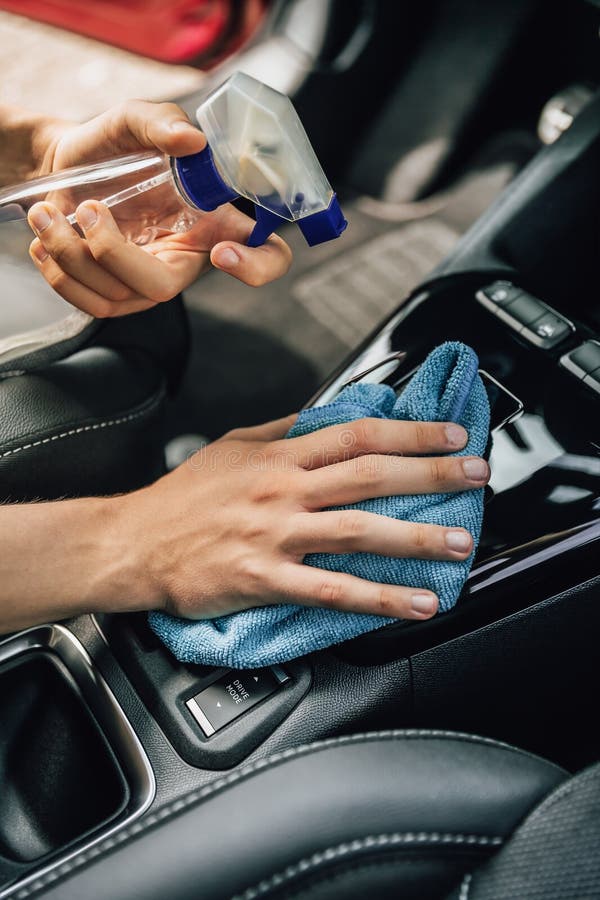 Cleaning and Detailing Car Interior Using Microfiber Towel Stock Photo ...