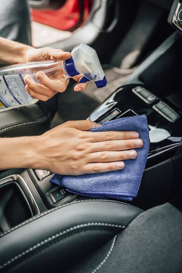 Cleaning and Detailing Car Interior Using Microfiber Towel Stock Image ...